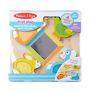 Melissa & Doug First Play Wooden Touch and Feel Puzzle Peek-a-Boo Pets With Mirror