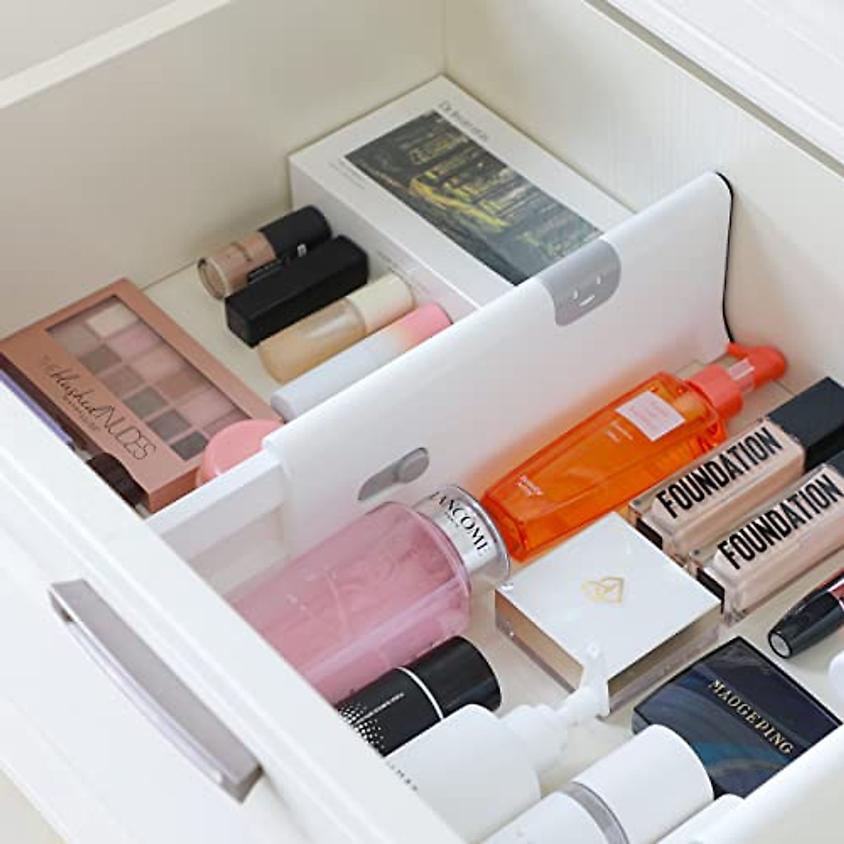 Drawer Dividers Organizers 4 Pack, Expandable from Length 14.9-21.3'', Adjustable 4" High, Deep Dresser Drawer Organizer, Plastic Drawer Separators for Clothing, Kitchen Utensils and Office Storage