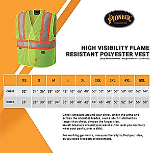 Pioneer High Vis Flame Resistant Vest – For Men and Women - 3 Snap Button Front - Mesh - Reflective Tape - Yellow/Green