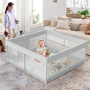 Fodoss Baby Playpen, Playpen for Babies & Toddlers, 47x47 Small Baby Play Pen,Toddler Playpen for Apartment,Play Yard for Baby,Baby Activity Play Fence, Extra Large Baby Playard, 47x47 Light Grey