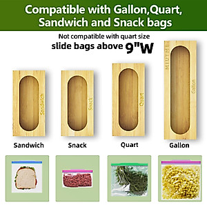 Ziplock Bag Storage Organizer for Drawer with Bigger Quart Box Bamboo Baggie Storage Organizer Kitchen Food Holders, Gallon Quart Snack and Sandwich Bag Variety Size Dispenser,4 Pack