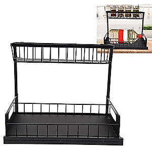 HEITIGN L Shape Under Sink Organizers Cabinet Pull Out Drawer 2 Tier Slide Out Cabinet Undersink Organizers Kitchen L Shape Under Sink Organizers 2 Tier Load Capacity 50lbs Multi Use