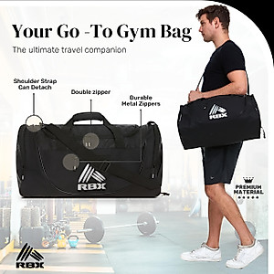 RBX Duffel Bag, Small Gym Bag for Women & Men, Travel Bag with Shoe Compartment, Nylon, Black/Silver, 21.0 x 10.5 x 9.5 inches, 1.0 pounds