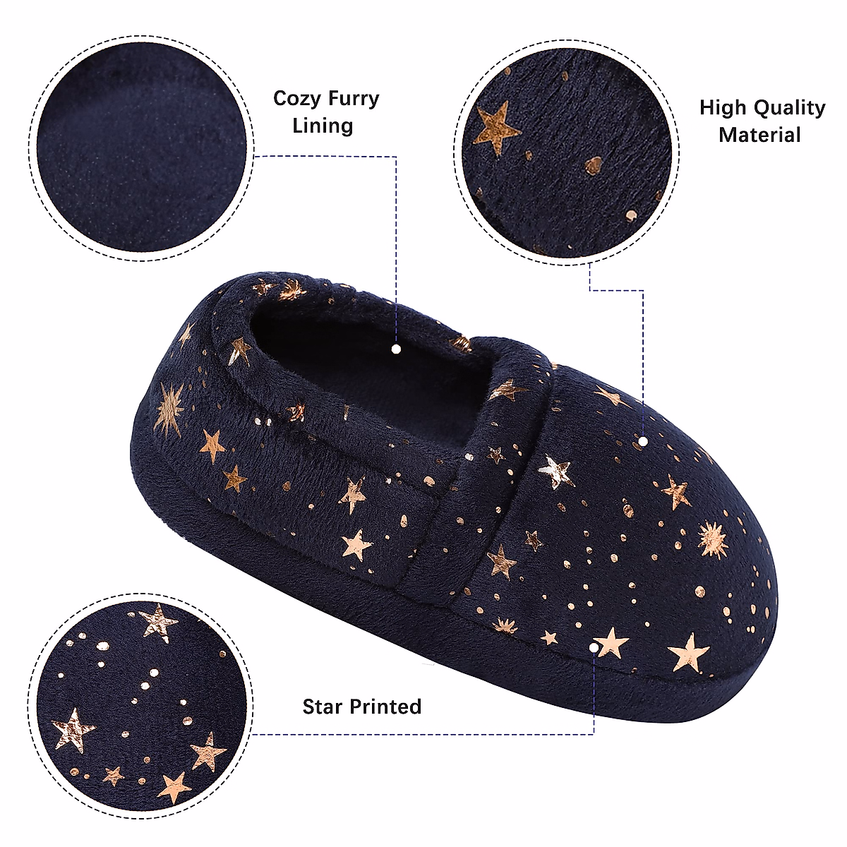 Bigwow Kids Slippers for Girls Boys Toddler Elastic Heel Girls House Shoes Cozy Memory Foam Slippers Boys Indoor Outdoor Navy Blue Size 13-1
