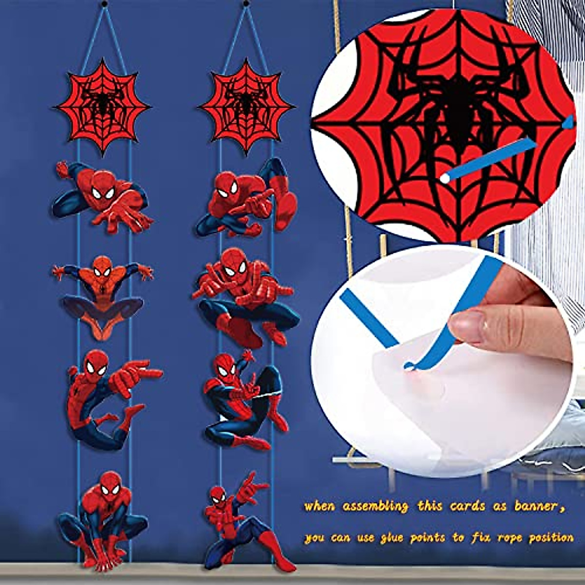 Spider Door Sign Banner , Hanging Flags for Outdoor Indoor Home Wall Decor, Superhero Themed Birthday Party Banner Party Decorations Supplies (10 Packs)
