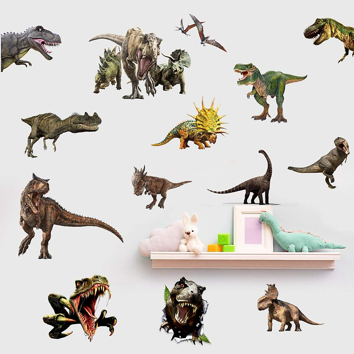 Dinosaur Wall Stickers, Peel & Stick Removable Wall Art Sticker Decals for Kids Bedroom Nursery Playroom Living Room,Multicolor