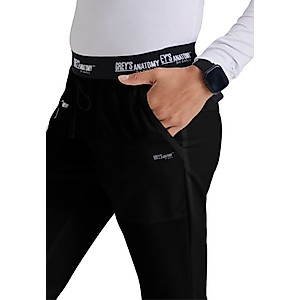 Grey's Anatomy 4275 3 Pkt Logo Waist Pant with Drawstring (Black, XX-Small)