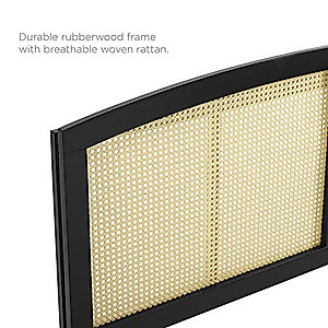 Modway Halcyon Cane Woven Rattan Queen Headboard in Black