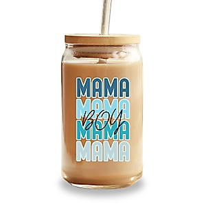 16 oz borosilicate Glass Jar with Bamboo Lid & Straw (Boy Mama)