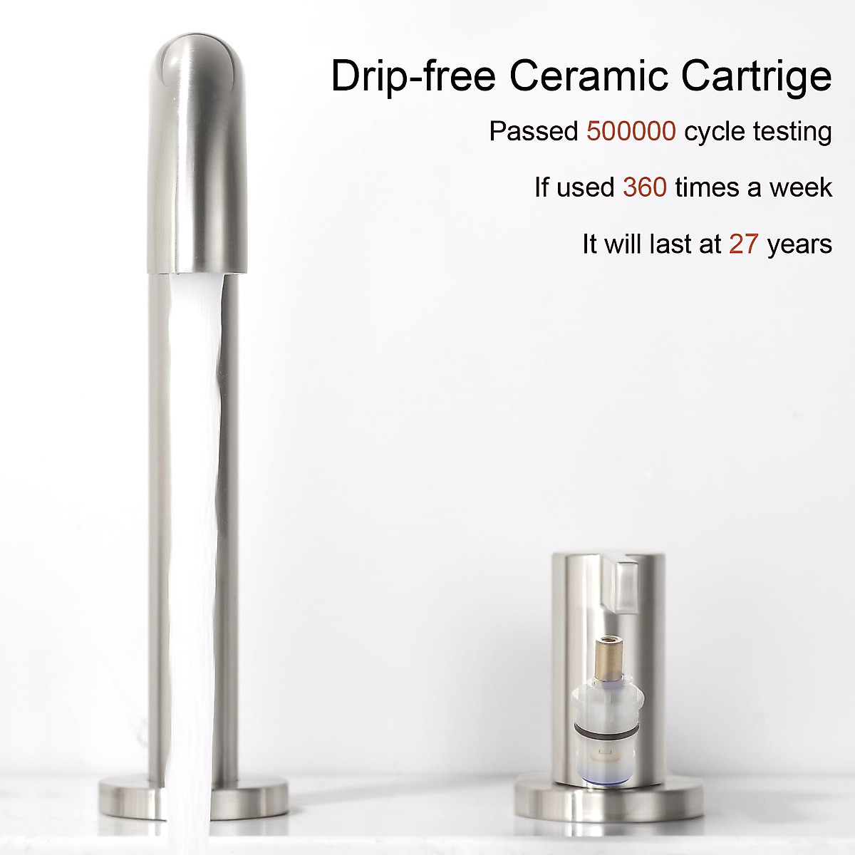 RKF Bathroom Faucets for Sink 3 Hole Brushed Nickel 8 inch Widespread Bathroom Sink Faucet with Drain Double Lever Handle Faucet Bathroom Vanity Faucet Basin Mixer Tap Faucet with Hose&Deck CWF028-BN