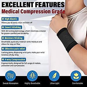 KEKING® Compression Wrist Sleeves for Women Men, 1 Pair, Premium Wrist Support Bands for Carpal Tunnel, Improve Circulation & Recovery, Tendonitis, Tennis, Sports - Wrist Brace Wrist Wraps, Black S