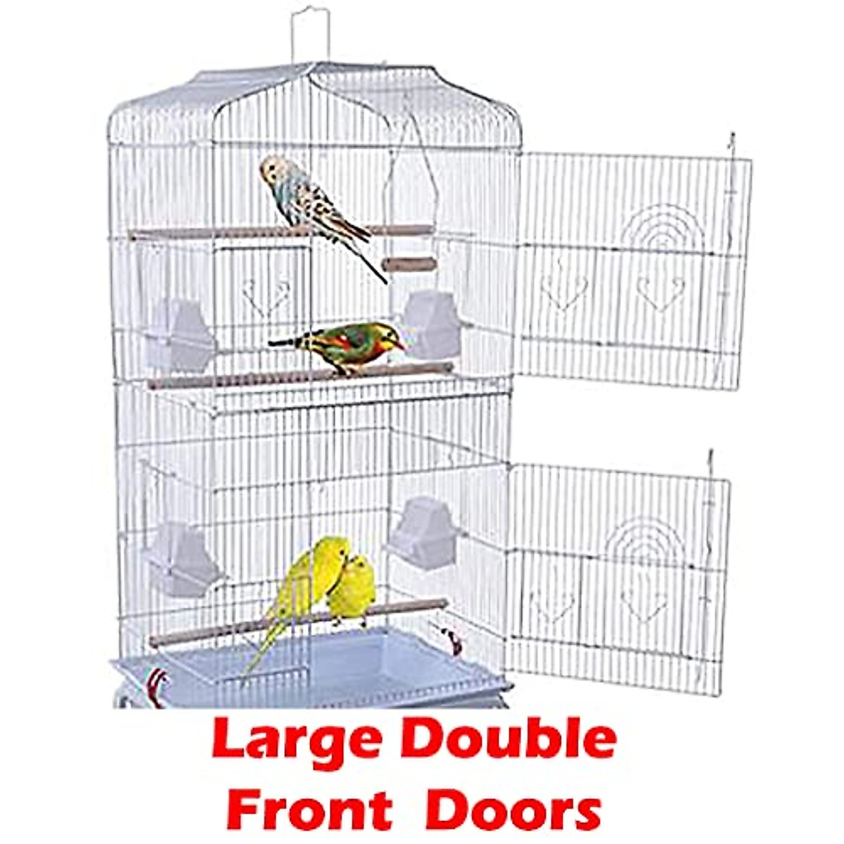 Large 36-Inch Portable Bird Flight Cage for Canary Parakeet Cockatiel Lovebird Finch Small Parrot Budgies Travel Bird Cage (White with Toy)