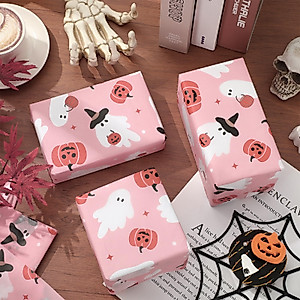 JarThenaAMCS 100 Sheet Halloween Tissue Paper Little Boo Gift Wrapping Paper Pink Pumpkin Ghost Decorative Art Paper for DIY Crafts Birthday Party Supplies, 14 x 20 Inch