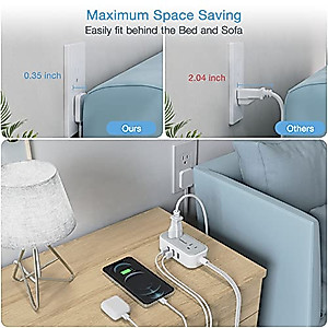 Flat Plug Extension Cord with 3 USB Ports, TESSAN Ultra Thin Power Strip with 2 AC Outlets Cruise Ship Essentials, Small 5 ft Low Profile Outlet Concealer for Travel Office School Dorm Room Essentials