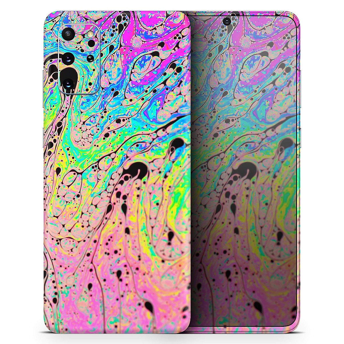 DesignSkinz Neon Color Fushion with Black Splatters Protective Vinyl Decal Wrap Skin Cover Compatible with The Samsung Galaxy S20 (Screen Trim & Back Glass Skin)