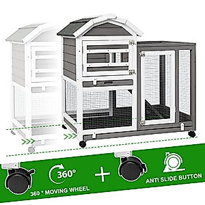 Gowoodhut Rabbit Hutch Two Story Outdoor Bunny Hutch Removable Rabbit Cage with Run Indoor Rabbit House with 2 Deeper No Leak Trays,Asphalt Roof