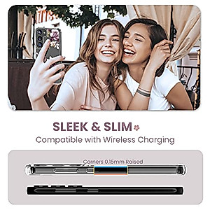 DagoRoo for Samsung Galaxy S23 Case with Tempered Glass Screen Protector, Girls Women Crystal Clear Flower Pattern Cases, Slim Fit Soft TPU + PC Shockproof Cover for Galaxy S23 (Purple)