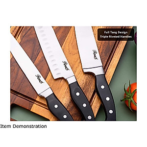 Rosewill 18 Piece Stainless Steel Cutlery Knife Set with Kitchen Shears| Triple Riveted Handles, Full Tang Design with Wood Block and Built-in Sharpener