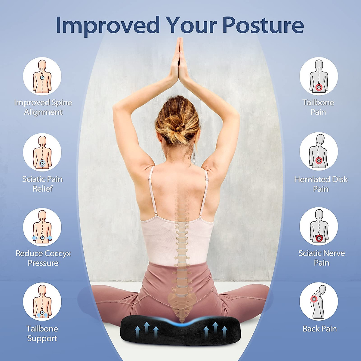 LITSPOT Donut Pillow Hemmoroid Seat Cushion,17" Sciatica Pain Relief Pillow ​for Sitting,Butt Pillow Chair Pad for Office,Memory Foam Wheelchair Cushions for Pressure Relief,Tailbone Pain