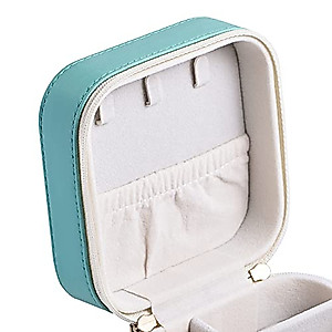 Luxury Leather Travel Jewelry Box for Women Mini Organizer Small Jewelry Portable Travel Case for Rings Earrings Necklace Multifunctional Storage Mother's Day Gift Women Wife Daughter Gift Lake Blue)