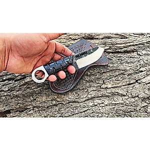 TAC KNIVES 7'' Full Tang Fixed Blade Outdoor Camping Hunting Knife In Sheath Gift For Him | 1095 High Carbon Steel Knife | Bushcraft Survival Knife Gift | Cowboy knives | Pancake leather sheath (BLACK)