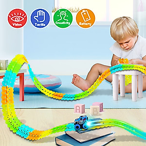 Race Car Track Toys for Kids, Race Car Toys with LED Light and Flexible Changeable Magic Track, Christmas Birthday Gifts Toys for Age 3 4 5 6 7 Years Old Boys Girls