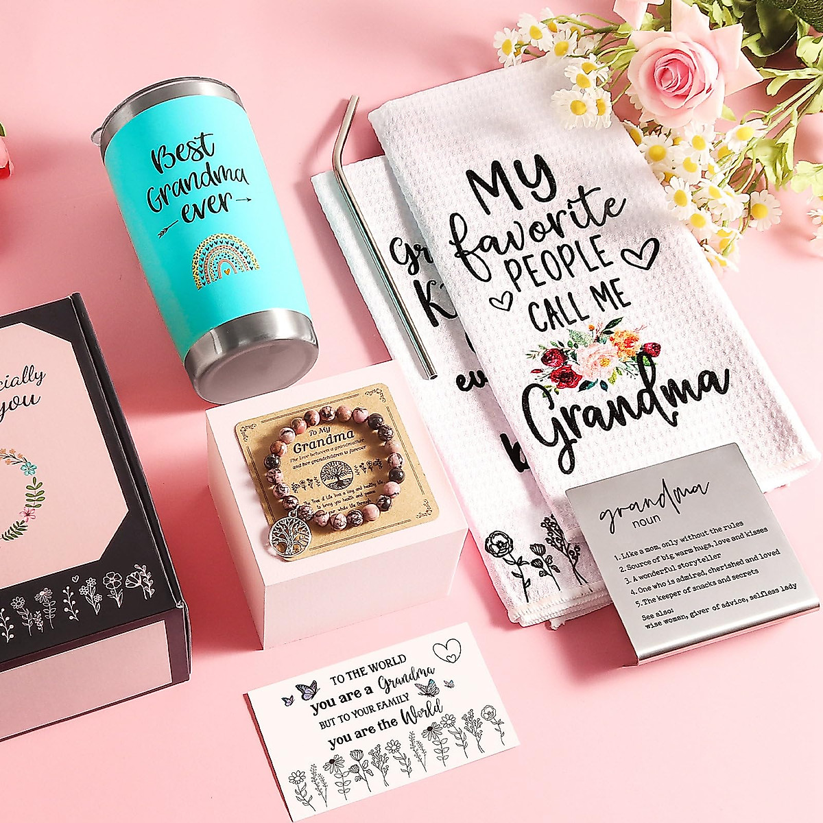 BuiltFit Grandma Gifts Birthday Gift for Grandma from Granddaughter - Birthday Gifts Box for Grandmother from Grandchildren, Christmas Mothers Day Gifts Set for Great Grandma Nana Wine Tumbler Set