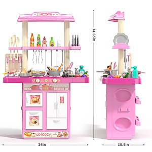 TEMI 2-in-1 Kitchen & Grill Playset for Kids - With 60-Piece Accessories, Sounds & Lights | Pretend Play Kitchen Set for 3+ Year Old Girls & Boys