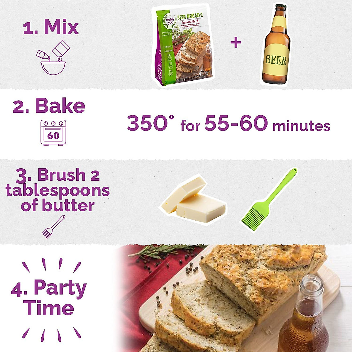 Molly & You Savory Beer Bread Mix Variety Pack (Pack of 3) - A Quick & Easy, Gourmet, Bread Mix, Artisan Bread Kit - No Bread Machine Needed - Just Add Beer or Soda