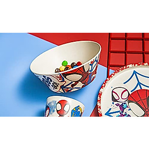 Zak Designs Marvel Spider-Man Dinnerware Set for Kids Includes 8" Plate, 6" Bowl, and 10oz Tumbler, Durable and Sustainable Melamine Bamboo Material (3-Piece Set, Spidey and His Amazing Friends)