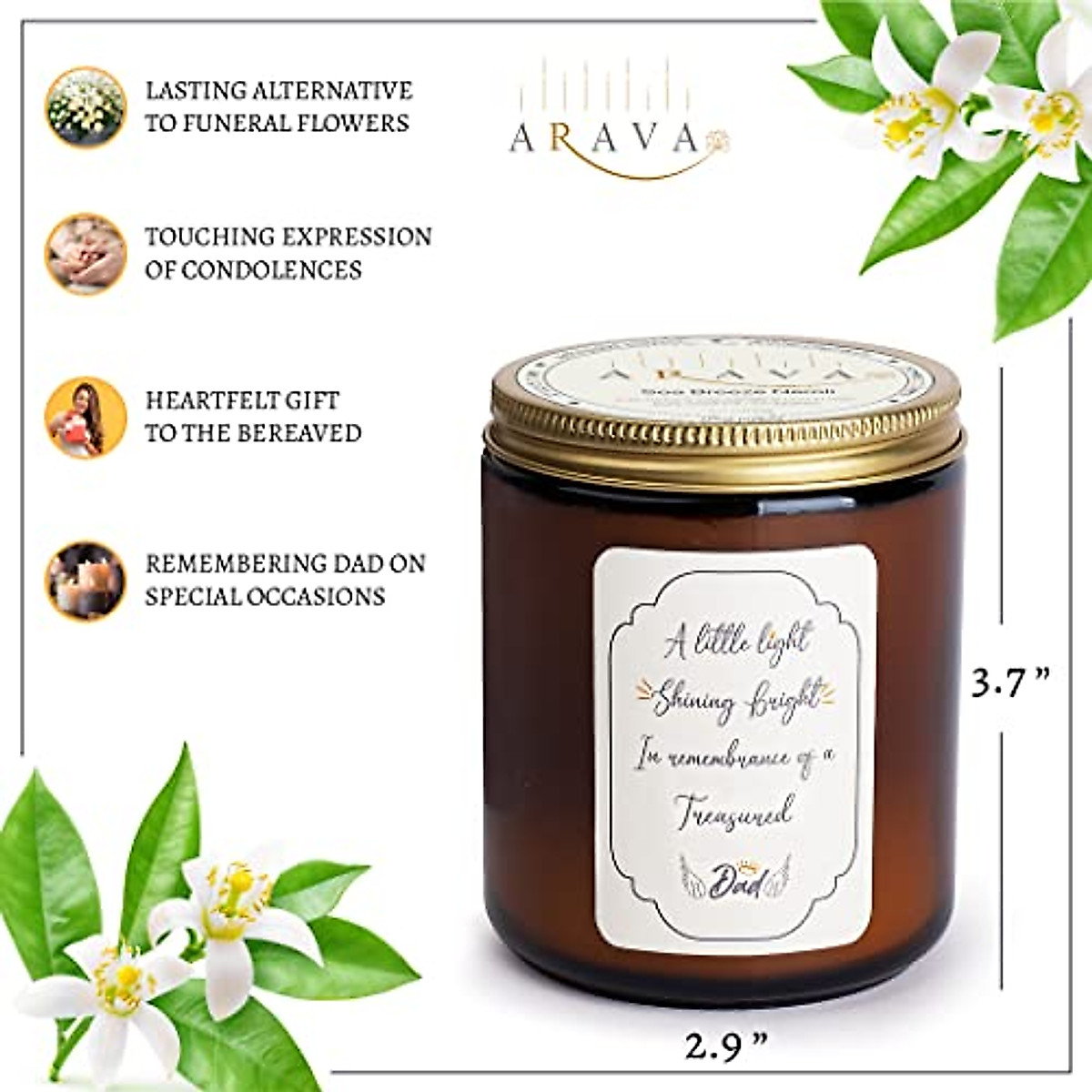 ARAVA in Loving Memory Candle | A Touching Sympathy Gift | Sympathy Gifts for Loss of Dad | Memorial Candle Bereavement Gift | Loss of Father Sympathy Gifts