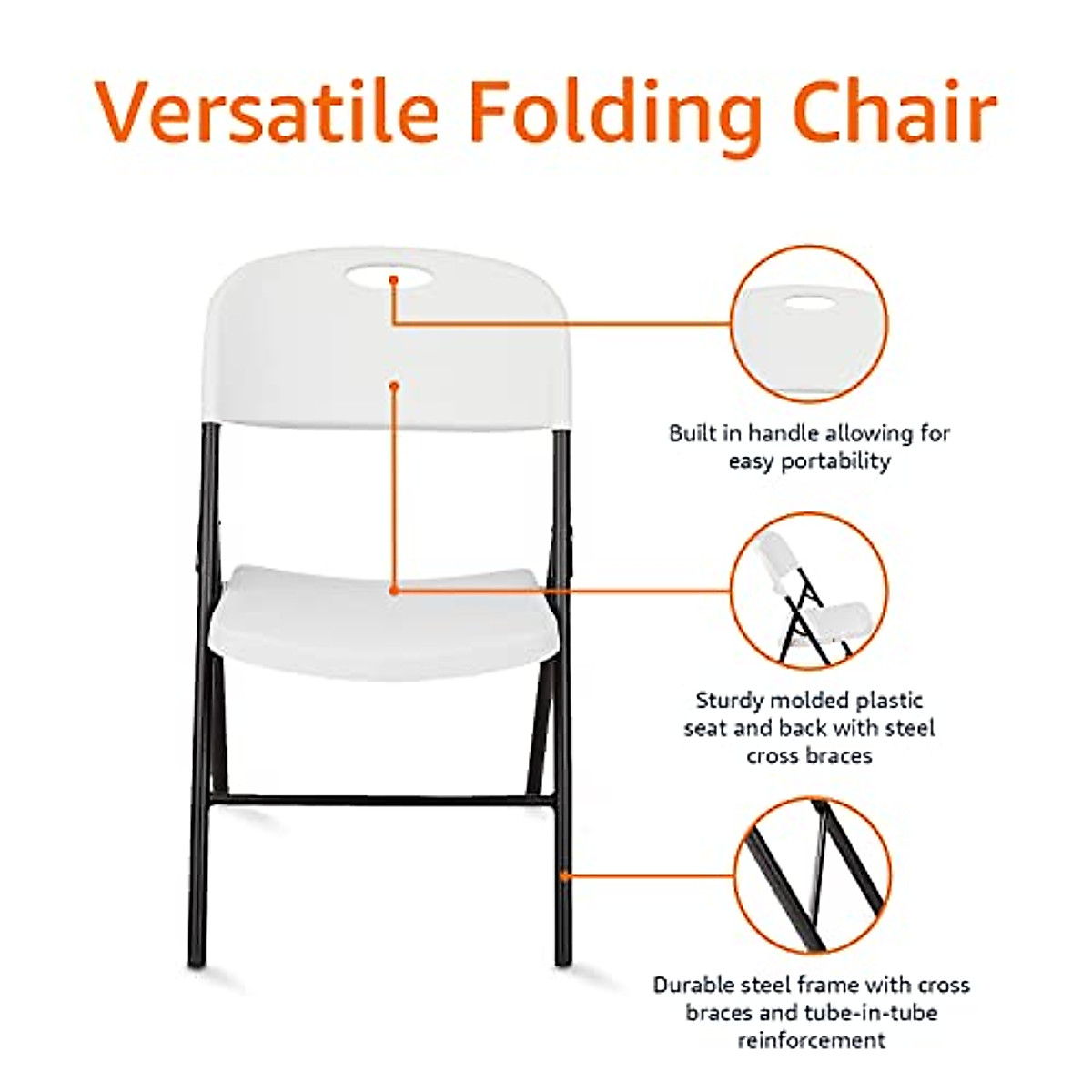 Amazon Basics Folding Plastic Chair with 350-Pound Capacity - 6-Pack, White