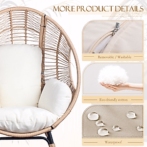 Brafab Stationary Egg Stand, Oversized Large Wicker Lounger with 8" Thick Cushion and 500 lbs Capacity, Heavy Duty Steel Frame, Rattan Basket Chair for Outdoor Patio Backyard (Natural), Cross Weave