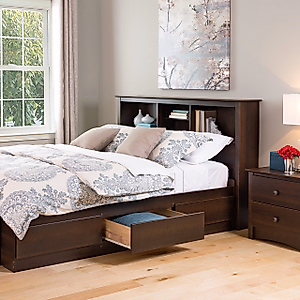 Prepac Stylish Full/Queen Headboard with 3 Compartments, Deep Bookcase Style Headboard for Full/Queen Size Beds 11" D x 65.75" W x 43" H, Espresso, ESH-6643