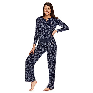 U.S. Polo Assn. Womens Pajama Sets, Snowflake Waffle Knit Pajama Sets for Women 2 Piece, Womens PJs Sets (Dark Navy, Medium)