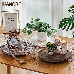 Hanobe Wood Risers for Decor: Rustic Round Wooden Pedestal Stand Tray for Display Farmhouse Table Decorative Risers for Dessert Candle Cake Plant, White 11"