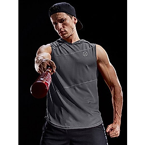 NELEUS 3 Pack Workout Athletic Gym Muscle Tank Top with Hoods,5036,Black,Grey,Navy Blue,US M,EU L