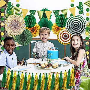 Paper Fans Party Decorations Glitter Paper Triangle Flag Pennant Banner Tassel Garland Circle Banners Party Supplies for Bachelorette, Birthday, Engagement Wedding, Baby Bridal Shower Green Gold