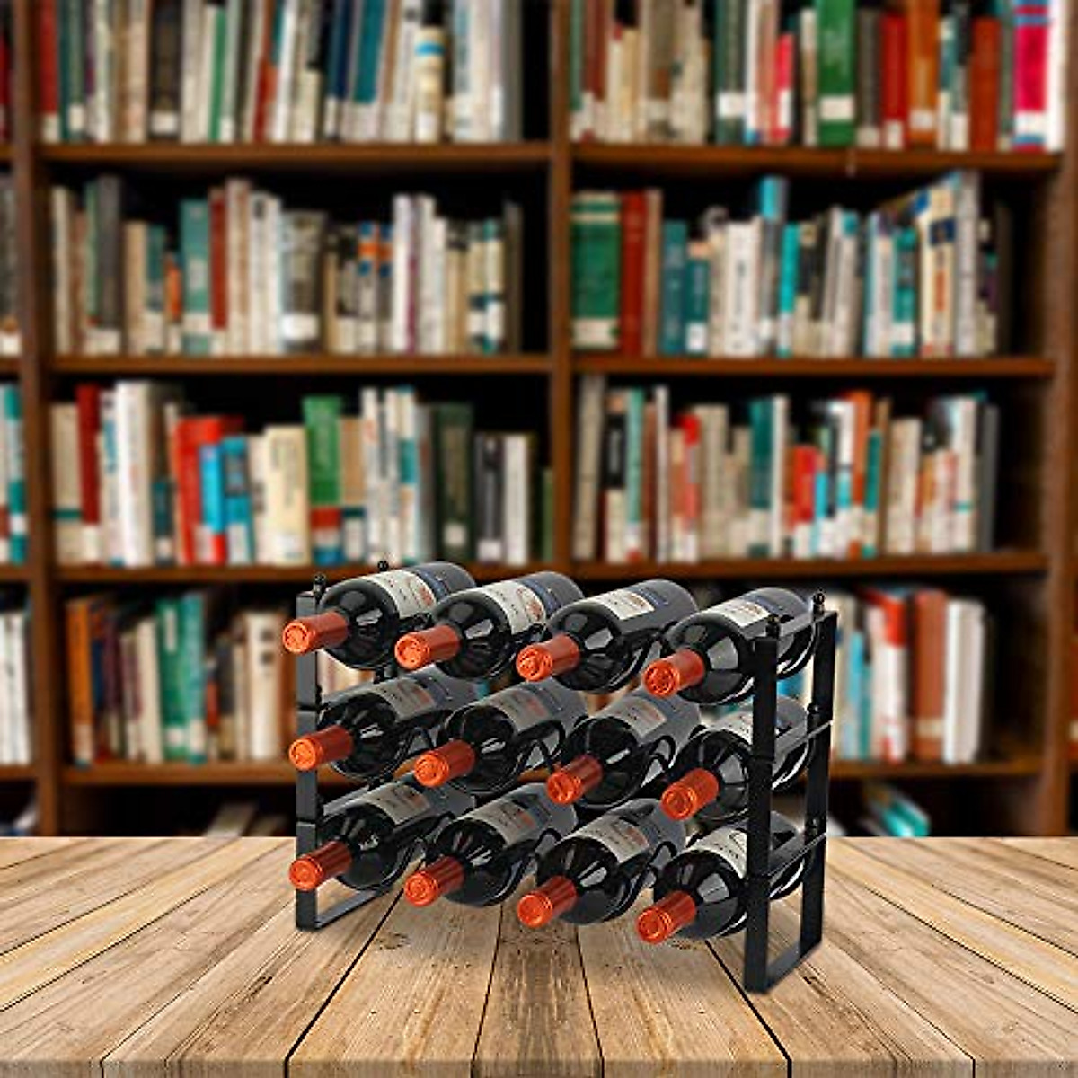 DreamiDeco 3 Tier Stackable Wine Rack, Countertop Cabinet Wine Holder Storage Shelf Free Standing Bottles Holder Organizer - Hold 12 Bottles for Kitchen Pantry Cabinet Bar (Metal, Black)