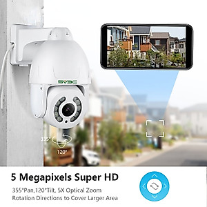SV3C 5MP PTZ Outdoor Camera, ONVIF POE IP Home Security Camera, 5X Optical Zoom Auto Tracking, Super HD10 Spotlights Color Night Vision, Two Way Audio, Waterproof, Motion Detection, BuleIris, Camhipro