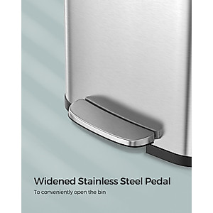 SONGMICS Kitchen Trash Can, 13-Gallon Stainless Steel Garbage Can, with Stay-Open Lid and Step-on Pedal, Soft Closure, Tall, Large and Space-Saving, Silver and Black ULTB530E50