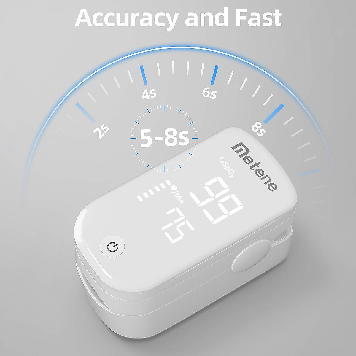Metene Pulse Oximeter Fingertip, Blood Oxygen Saturation Monitor with Accurate Fast Spo2 Reading Oxygen Meter, Oxygen Monitor with Lanyard and Batteries (White)