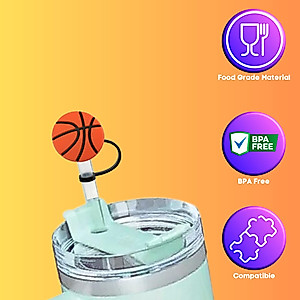 IDM - Pack 5 Basketball Charms Straws cover for Stanley 40 oz Adventure Tumbler, Straw Cover for Stanley Cup Accessories, 5 Pcs Straws Cap for Stanley 40 oz 30oz Tumbler with Handle