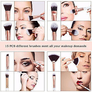 DUAIU Makeup Brushes Set Make Up Brushes Professional 15Pcs Marble Makeup Brush Set for Foundation Powder Concealers and Eyeshadow with Exquisite Marble Bucket Gift Box…