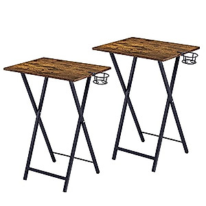 VECELO Foldable TV Tray Portable Wooden Snack Table for Livingroom, Bedroom, Office, Tiny Desk, Rustic Brown, 2 Count (Pack of 1)