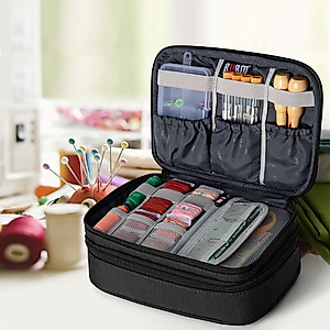 BUBM Double Layer Sewing Organizer with Detachable Dividers, Sewing Supplies Organizer for Sewing kits (BAG ONLY), Black