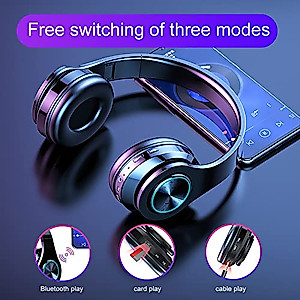 Niaviben 3 in 1 Wireless Headphones Bluetooth Headset Color LED Light Gaming Headset Stereo Headset with Microphone MP3 Player Headset White