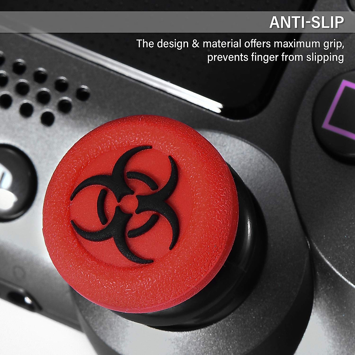 Playrealm FPS Thumbstick Extender & 3D Texture Rubber Silicone Grip Cover 2 Sets for PS5 Dualsenese & PS4 Controller(BioH Red)