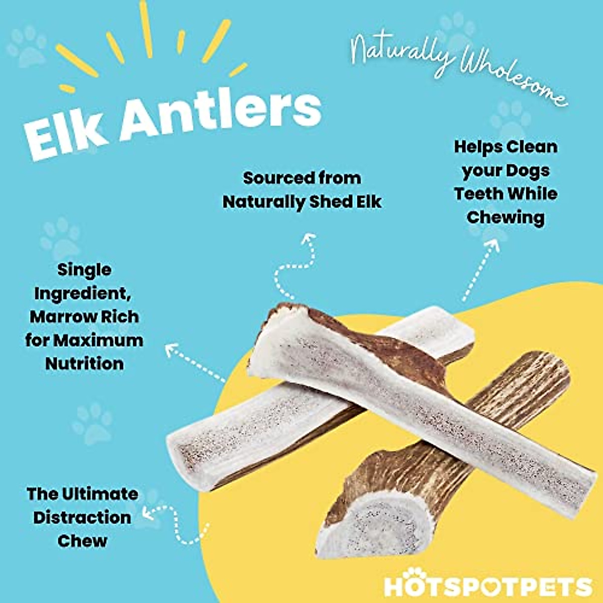 hotspot pets Premium Split Elk Antlers for Dogs - 7 Inch Large Antler Dog Chews (2 Pack) Naturally Shed Antler Bone for Large Breed Aggressive Chewers - Made in USA - Promotes Dental Hygiene