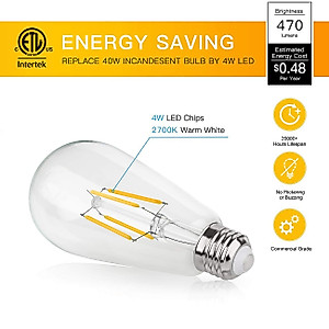 liveMAX Vintage Edison LED Bulb,Antique 40W Vintage Edison Bulb,E26 Light Bulb Led Bulb 400 Lumens Daylight 4000K,Pack of 6(Non Dimmable)
